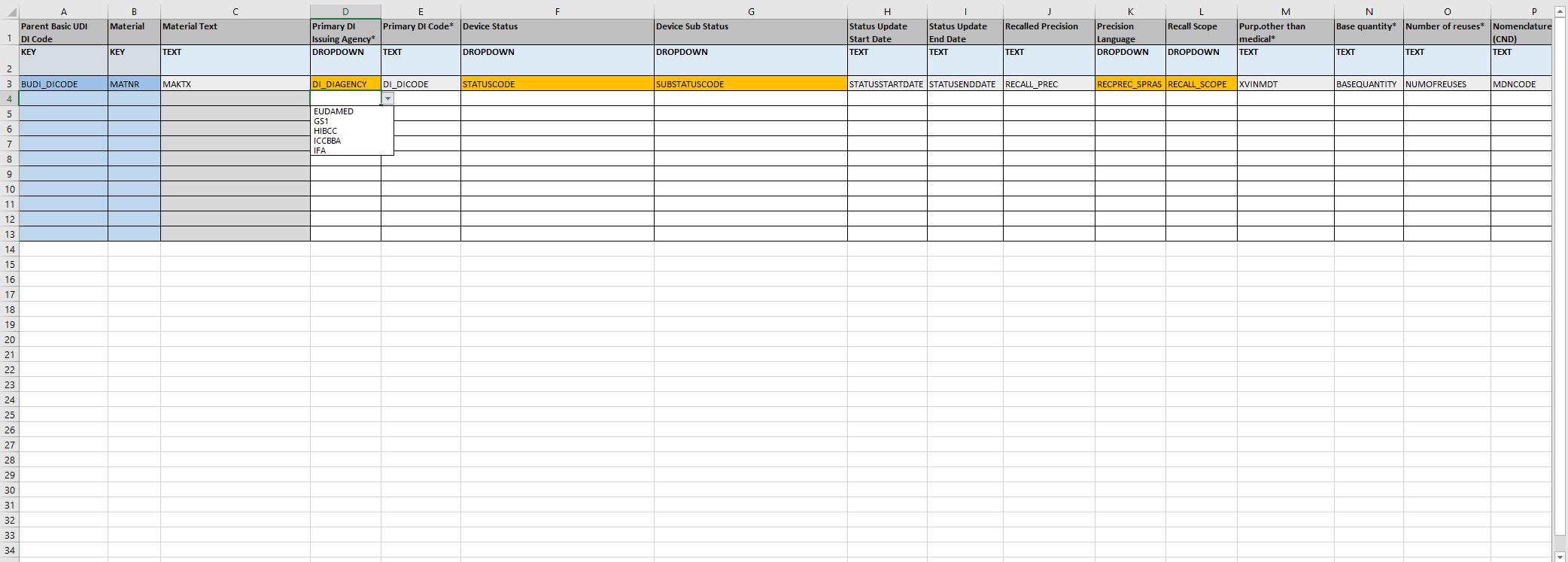 EUDAMED MDR / IVDR Excel Template mit allen UDI Feldern