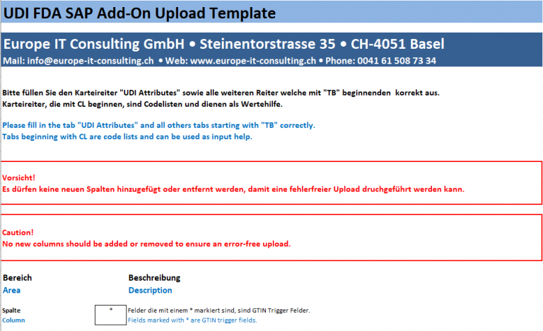 FDA GUDID Excel Template